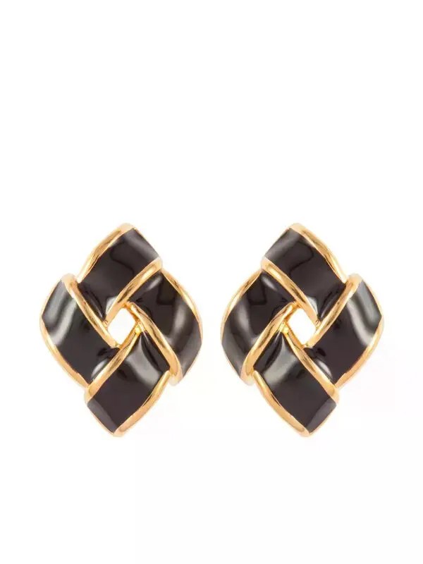SUSAN CAPLAN 1990s Enamel-detailed Stud Earrings - Black