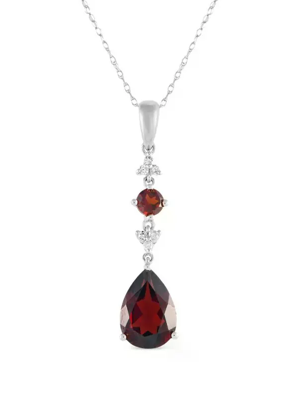 LB EXCLUSIVE 14kt White Gold Diamond And Garnet Pendant Necklace - Silver