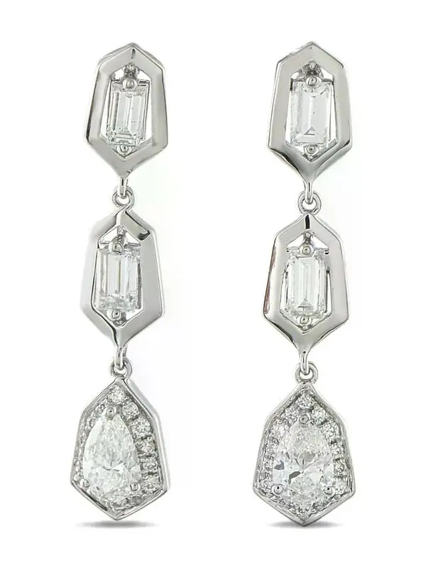 LB EXCLUSIVE 18k White Gold Diamond Drop Earrings - Silver