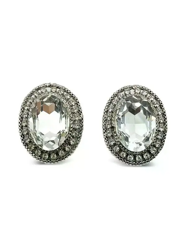 JENNIFER GIBSON JEWELLERY 1980s Crystal Headlamp Clip-on Earrings - Silver