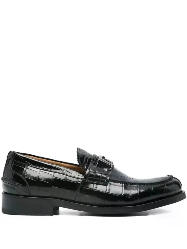 Versace Greca Crocodile-effect Leather Loafers