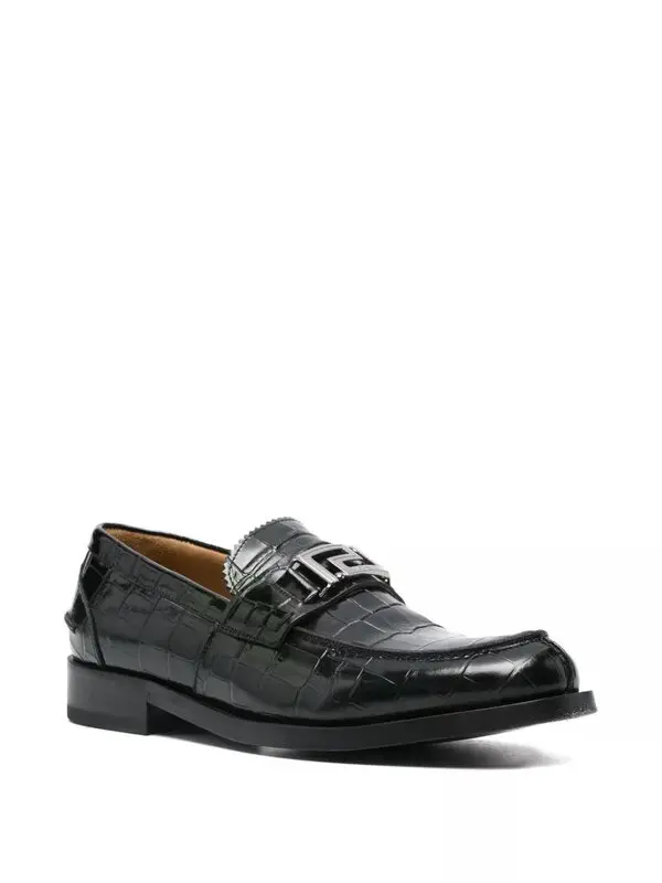 Versace Greca Crocodile-effect Leather Loafers