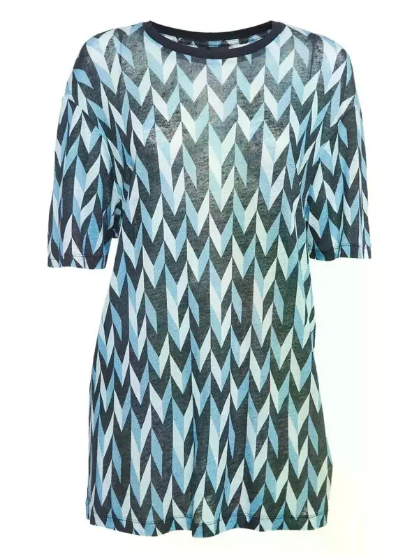 Emporio Armani Zigzag-print Linen Top - Blue