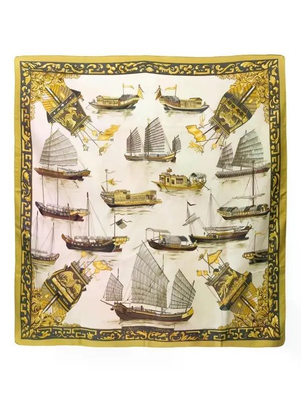 Hermès 1966 Jonques Et Sampans F. De La Perriere Silk Scarf - Yellow