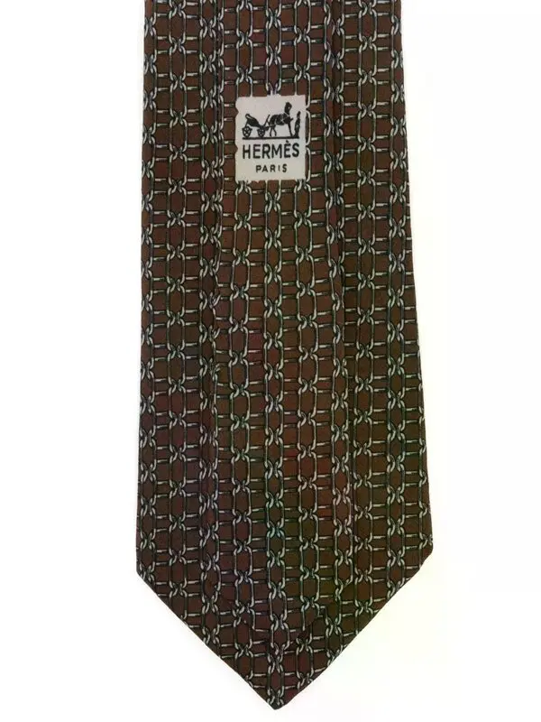 Hermès 2010s Printed Silk Tie - Brown