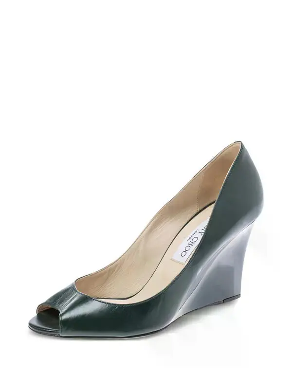 JIMMY CHOO 90mm Baxen Leather Wedge Pumps - Green