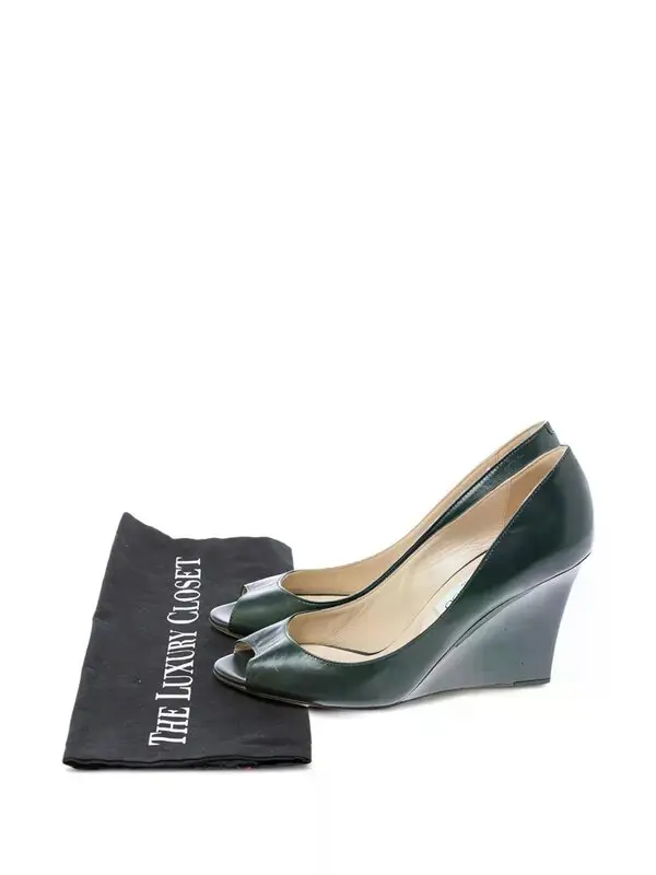 JIMMY CHOO 90mm Baxen Leather Wedge Pumps - Green