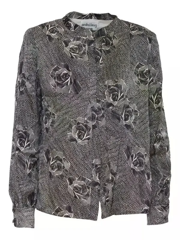 André Laug Vintage Rose-print Silk Shirt