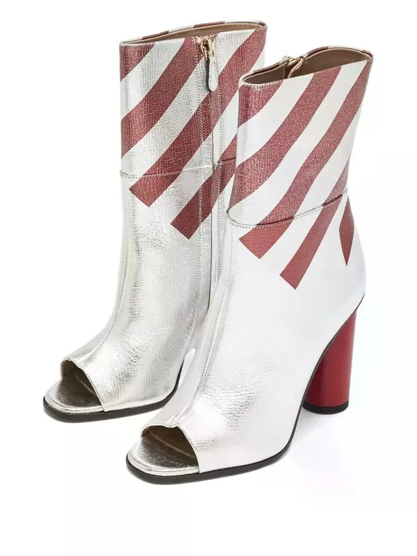 ANYA HINDMARCH 100mm Striped Peep-toe Ankle Boots - Grey