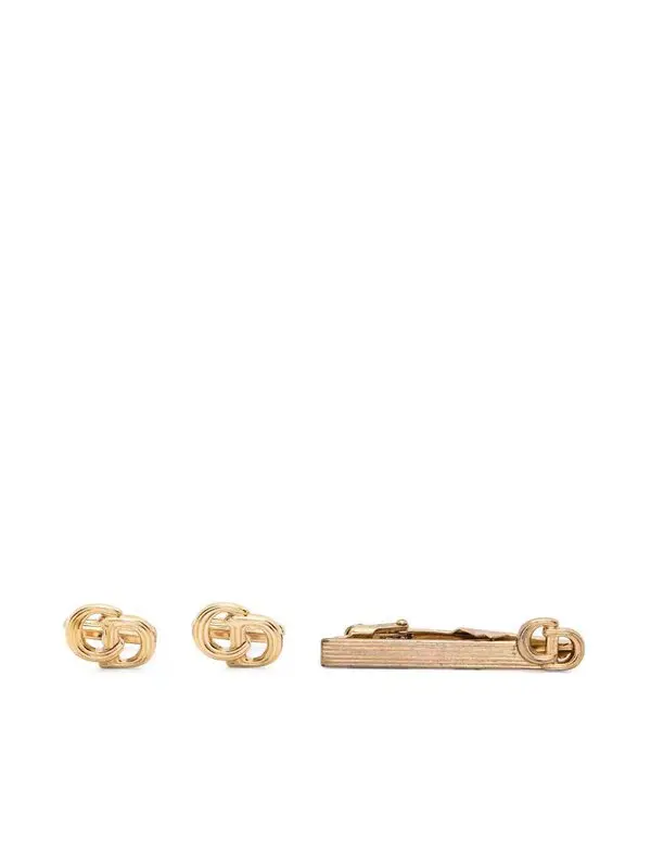 Dior 1990s Cd Logo Cufflinks And Tie Clip Set - Gold