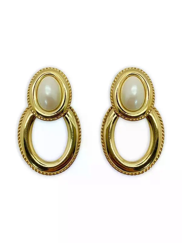 JENNIFER GIBSON JEWELLERY 1980s Doorknocker Pearl Clip-on Earrings - Gold