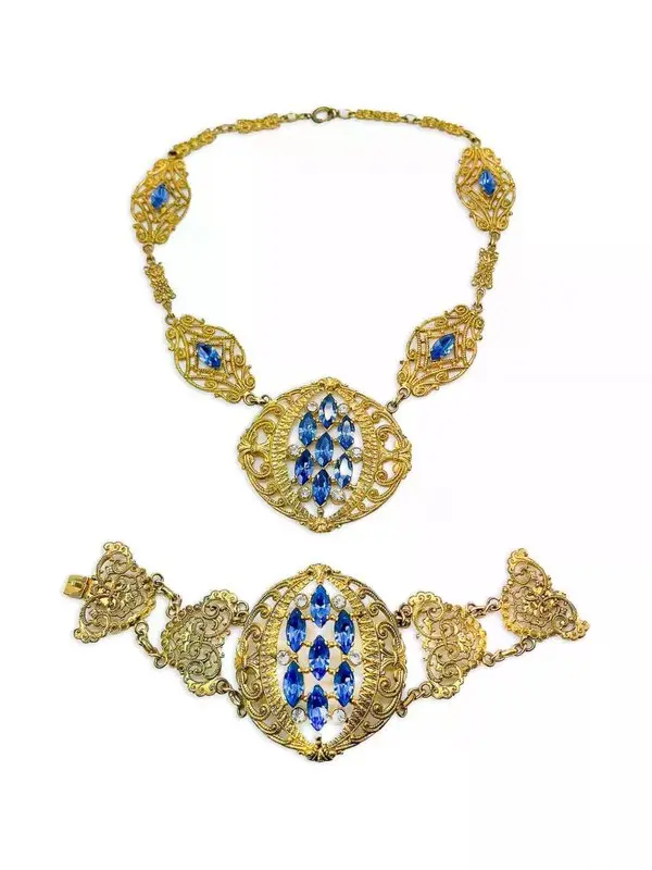 JENNIFER GIBSON JEWELLERY 1900s Filigree Bracelet And Necklace Set - Gold