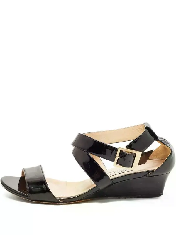 JIMMY CHOO 80mm Leather Wedge Sandals - Black