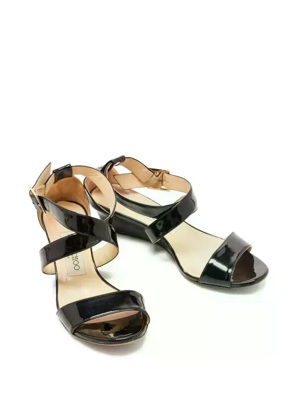 JIMMY CHOO 80mm Leather Wedge Sandals - Black