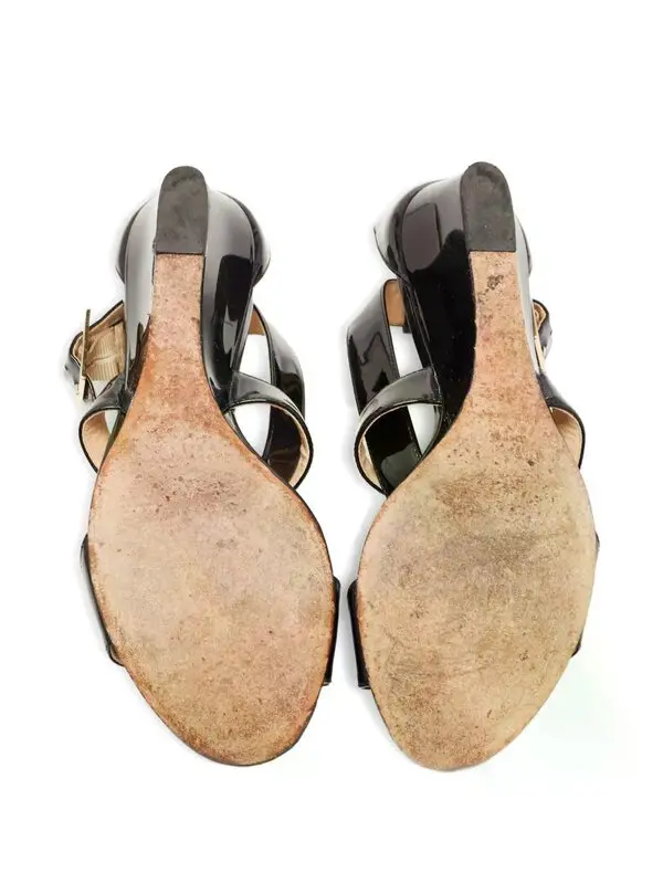 JIMMY CHOO 80mm Leather Wedge Sandals - Black