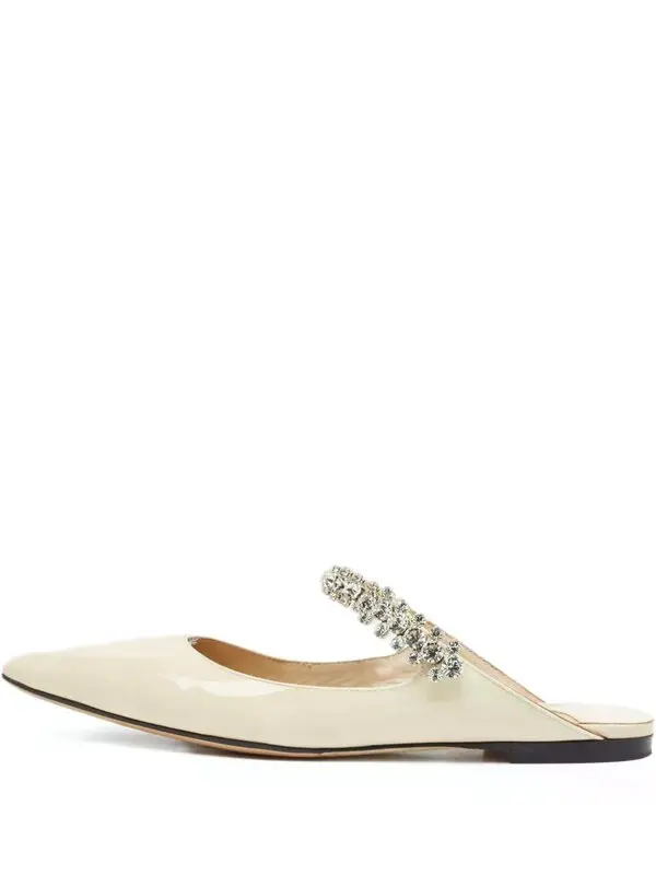 JIMMY CHOO Crystal-embellished Leather Flat Mules