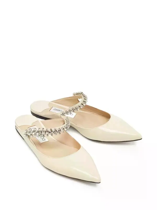 JIMMY CHOO Crystal-embellished Leather Flat Mules