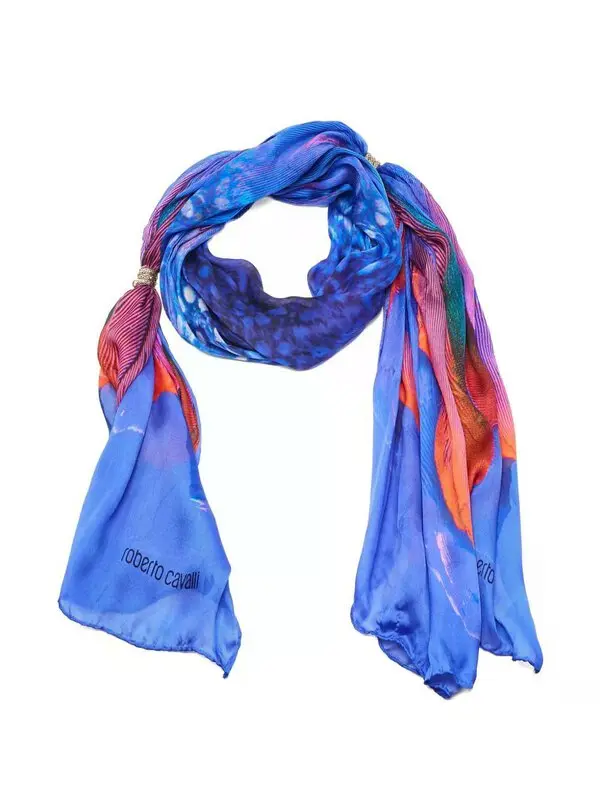 Roberto Cavalli Ring-embellished Silk Scarf - Blue