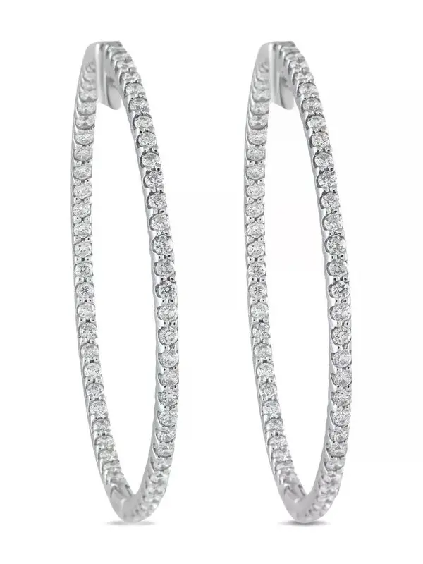 LB EXCLUSIVE 14k White Gold Diamond Hoop Earrings - Silver