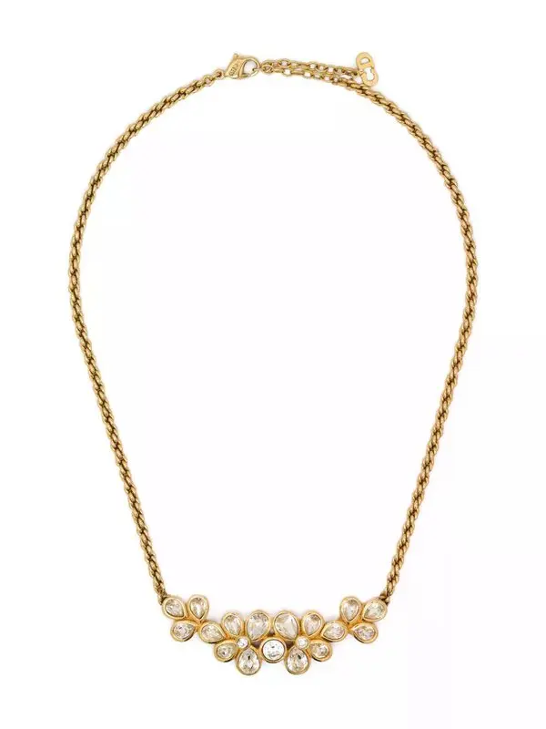 Dior 1990s Crystal Flower Necklace - Gold