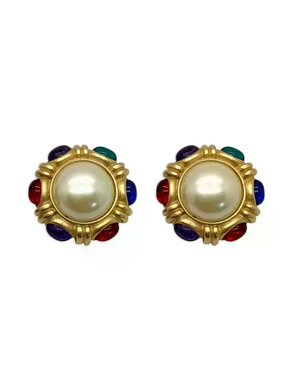 JENNIFER GIBSON JEWELLERY 1980s Mughal Cabochon-cut Clip-on Earrings - Gold