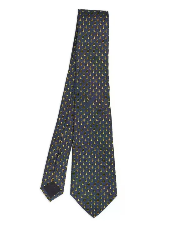 Vintage Anchor-motif Silk Tie - Blue
