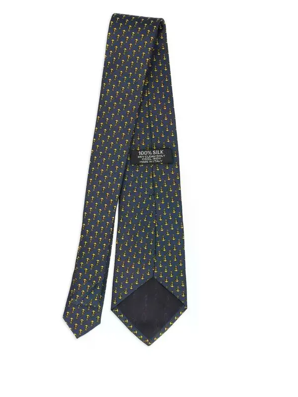 Vintage Anchor-motif Silk Tie - Blue