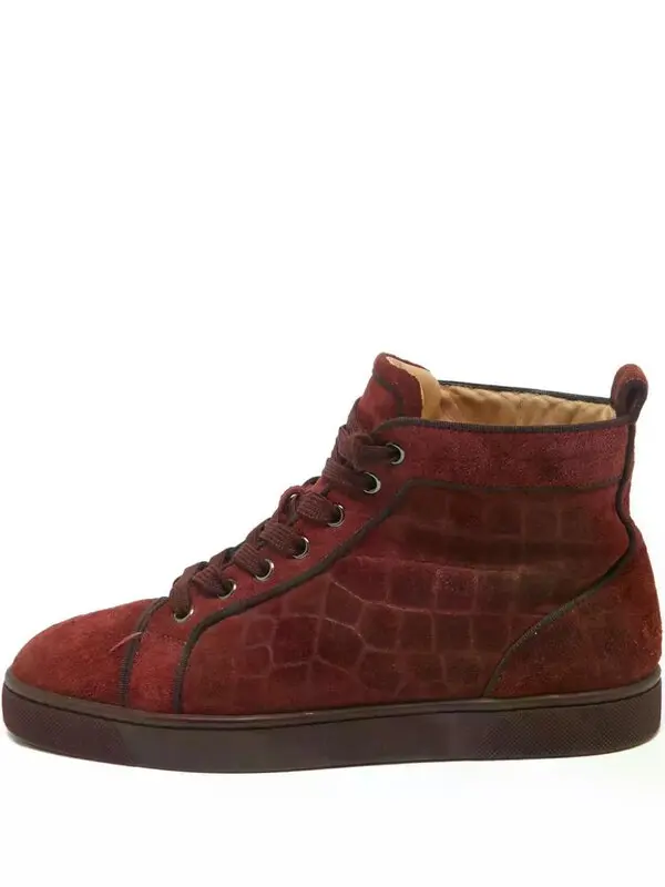 CHRISTIAN LOUBOUTIN Suede Embossed Crocodile Effect High Top Sneakers