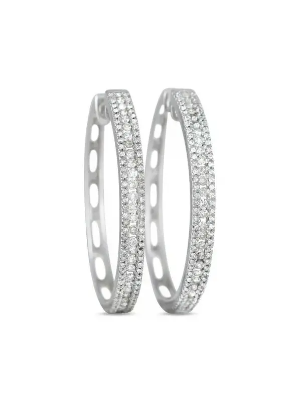LB EXCLUSIVE 14k White Gold Diamond Hoop Earrings - Silver