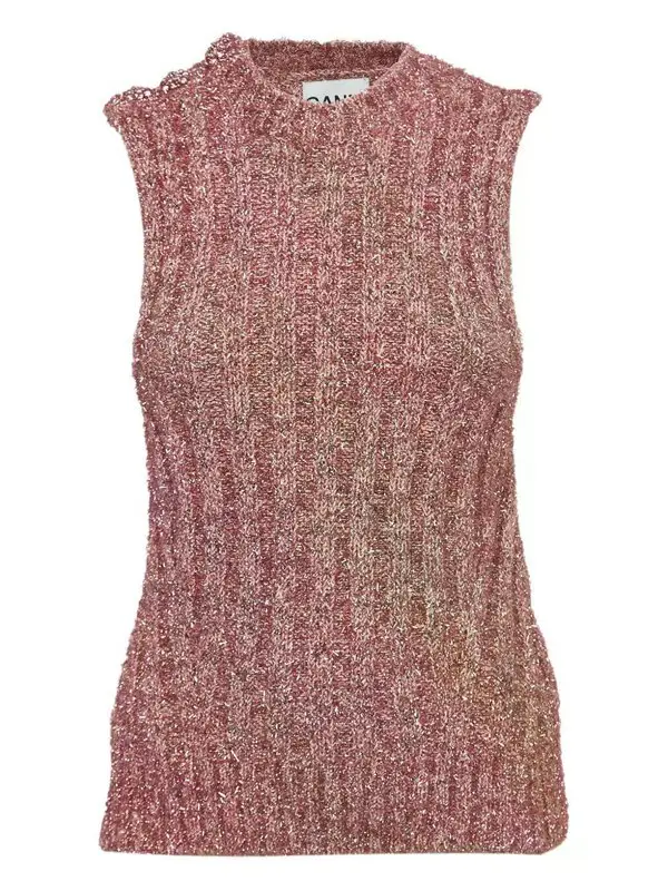 GANNI Crystal-button Ribbed Vest