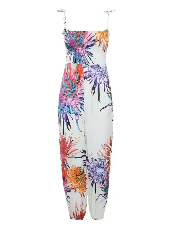 Roberto Cavalli Floral Smocked Jumpsuit - White