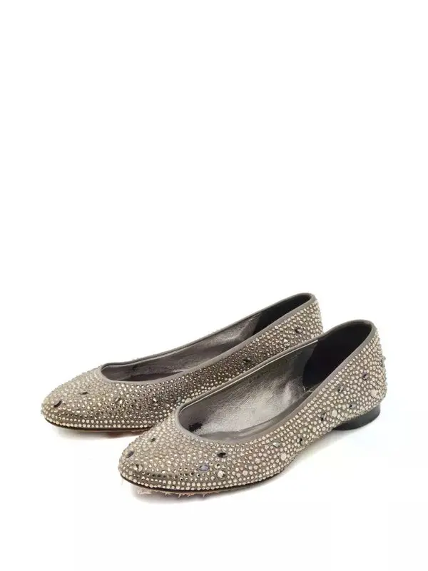 GINA Crystal-embellished Satin Ballet Flats - Grey