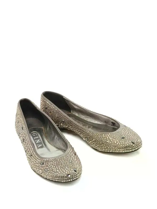 GINA Crystal-embellished Satin Ballet Flats - Grey