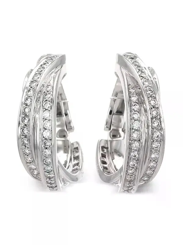 CARTIER White Gold Trinity Diamond Hoop Earrings - Silver
