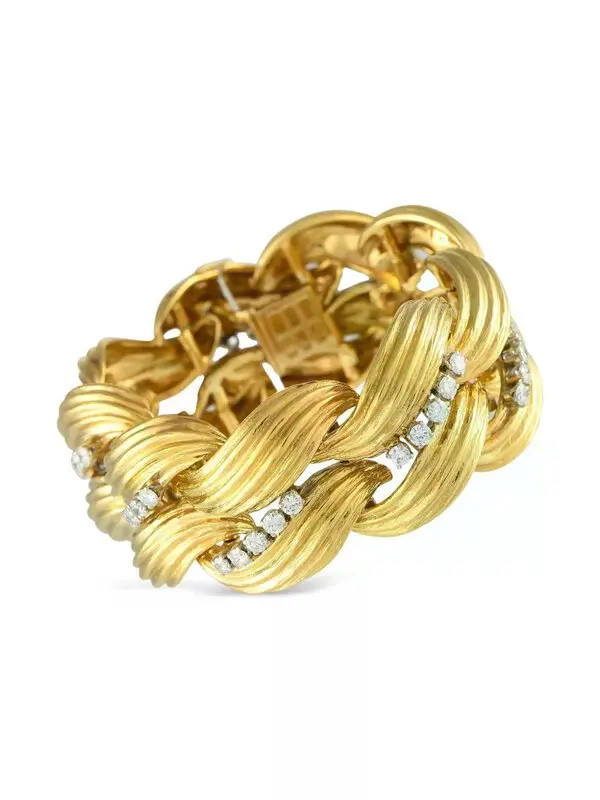 David Webb 18k Yellow And Diamond Wave Bracelet - Gold