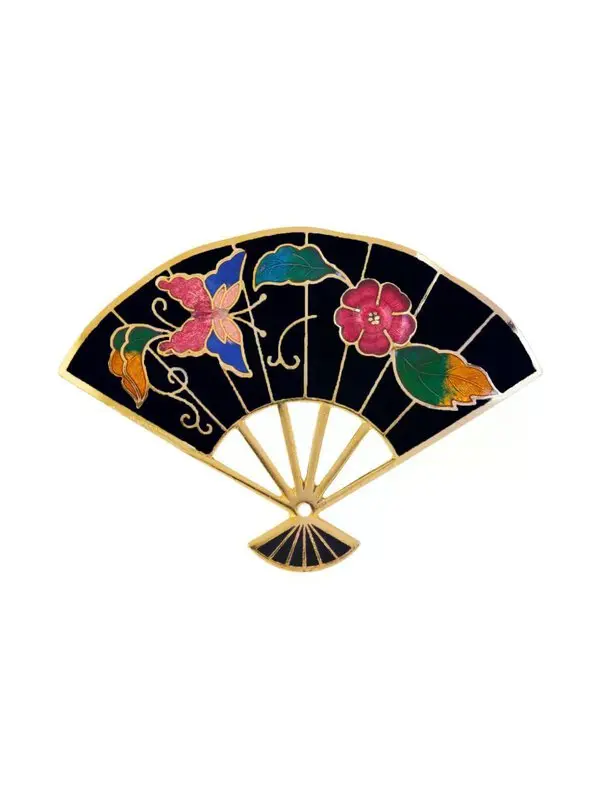 SUSAN CAPLAN 1980s Gold Plated Fan Brooch - Black