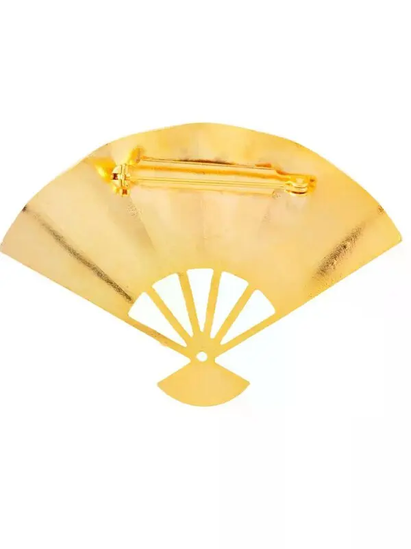 SUSAN CAPLAN 1980s Gold Plated Fan Brooch - Black