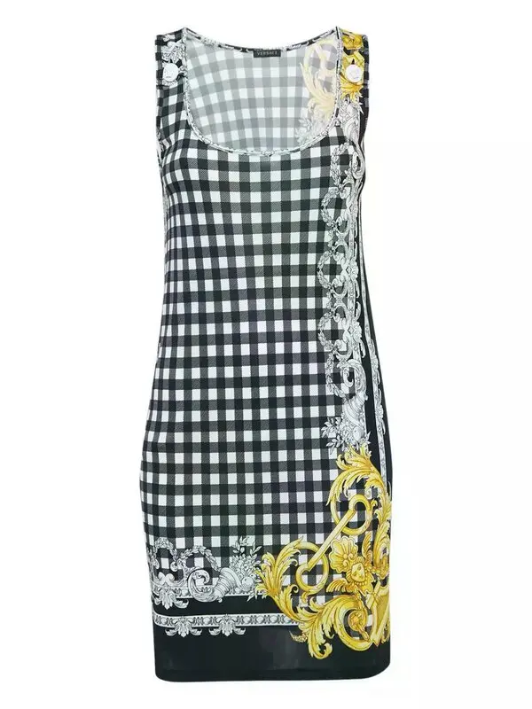 Versace Gingham Baroque-print Mini Dress