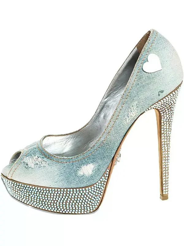 Philipp Plein 145mm Denim Crystal Pumps
