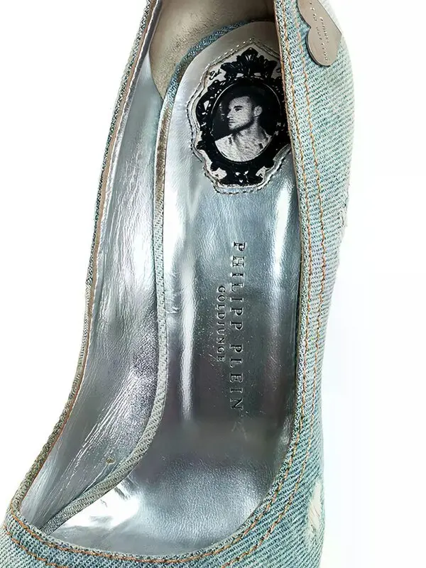 Philipp Plein 145mm Denim Crystal Pumps