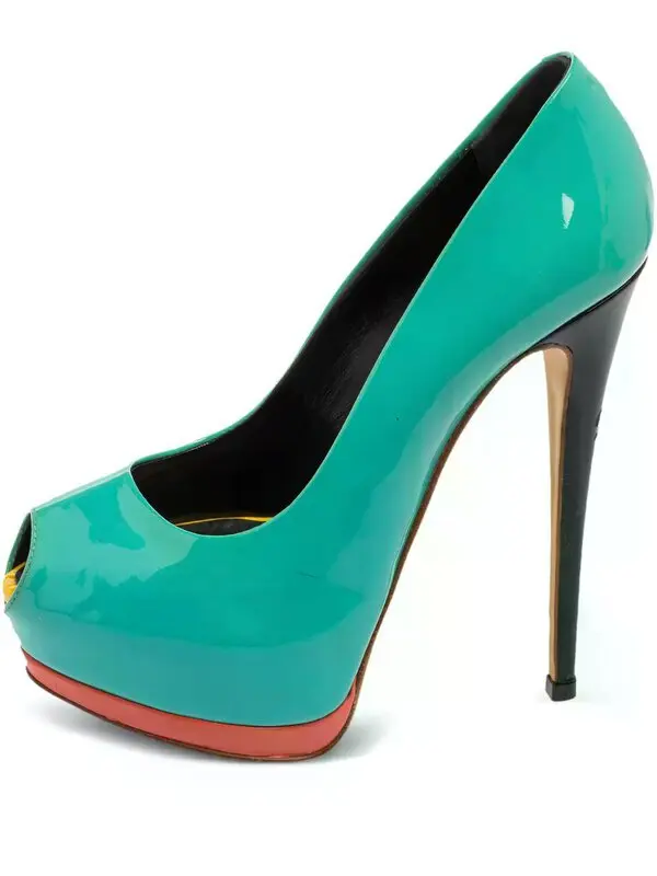 GIUSEPPE ZANOTTI Patent Leather Peep-toe Platform Stiletto Pumps - Green
