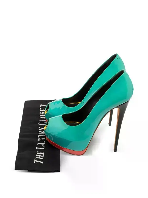 GIUSEPPE ZANOTTI Patent Leather Peep-toe Platform Stiletto Pumps - Green