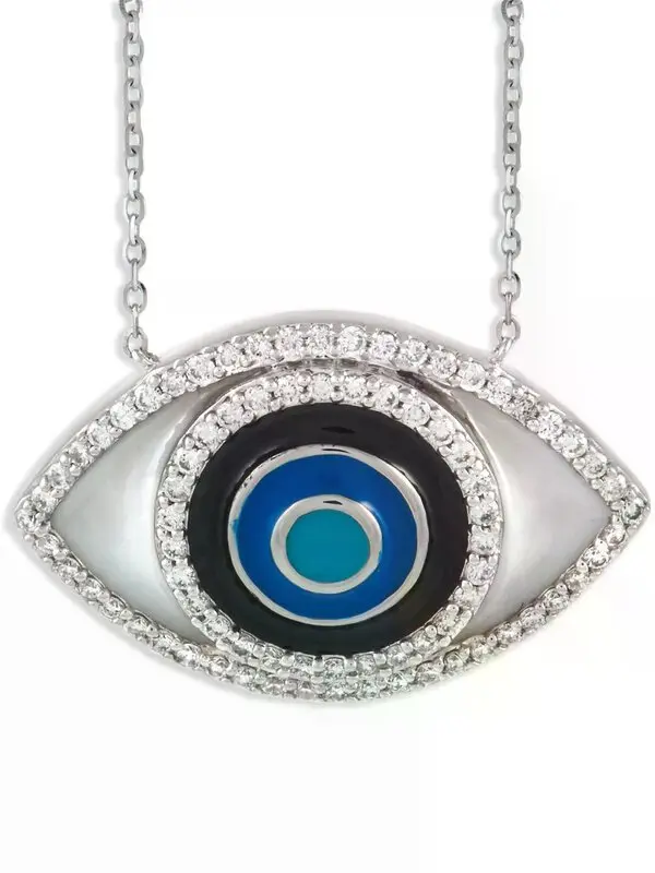 LB EXCLUSIVE 14k Gold Diamond Evil Eye Pendant Necklace - White