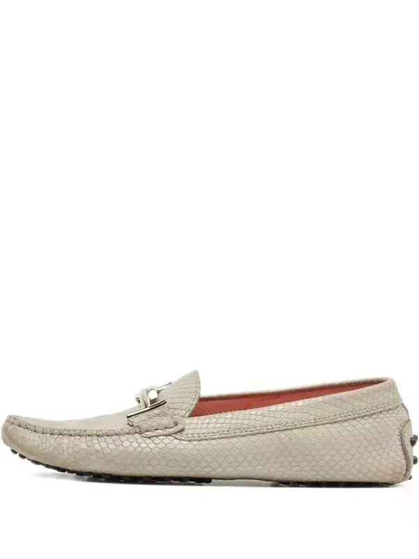 TOD'S Vintage Embossed Leather Loafers - Grey