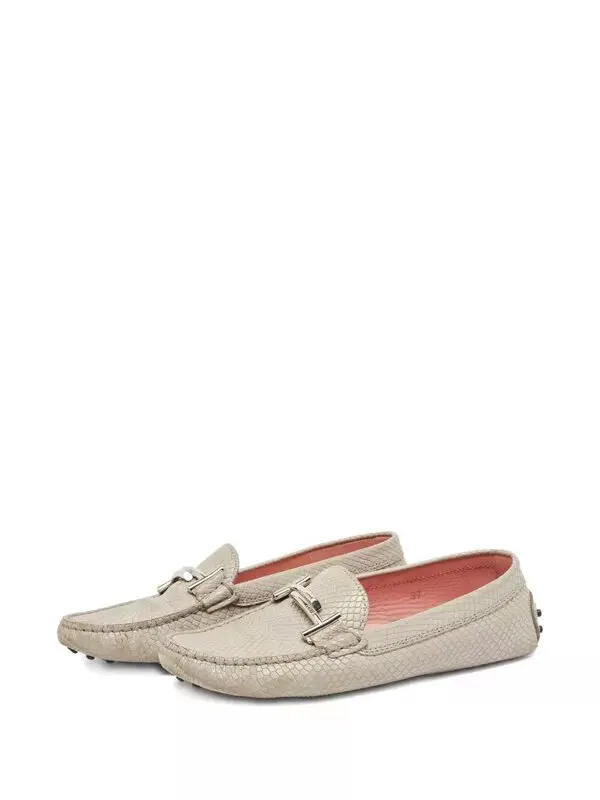 TOD'S Vintage Embossed Leather Loafers - Grey