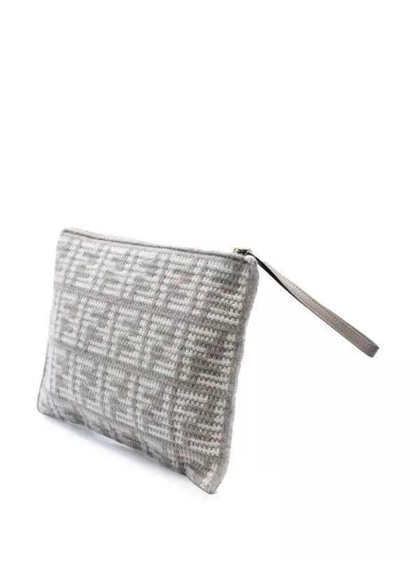 Fendi Large Woven Fabric And Calfskin Flat Pouch - Grey