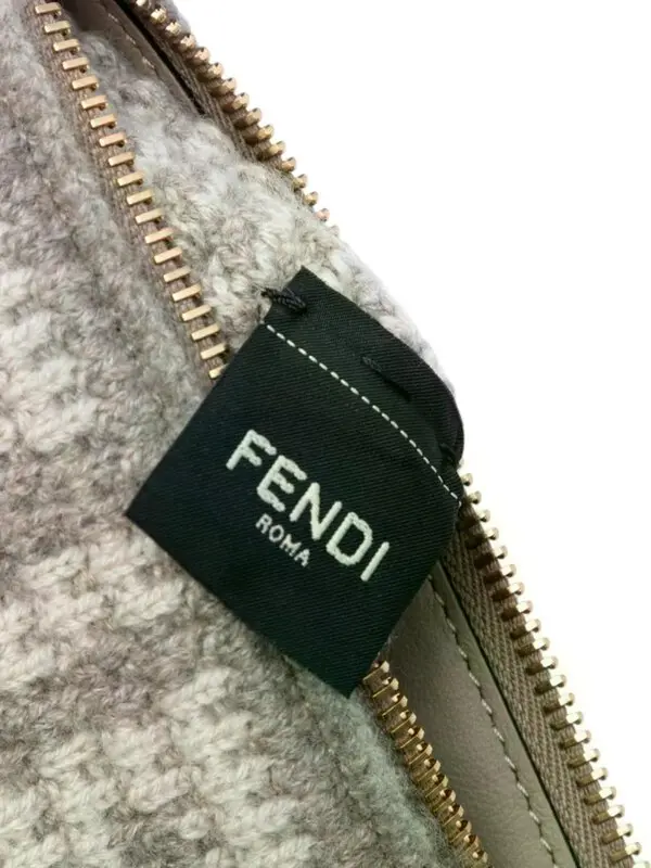 Fendi Large Woven Fabric And Calfskin Flat Pouch - Grey