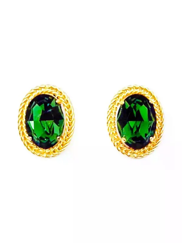 Dior 1968 Emerald Crystal Clip-on Earrings - Gold