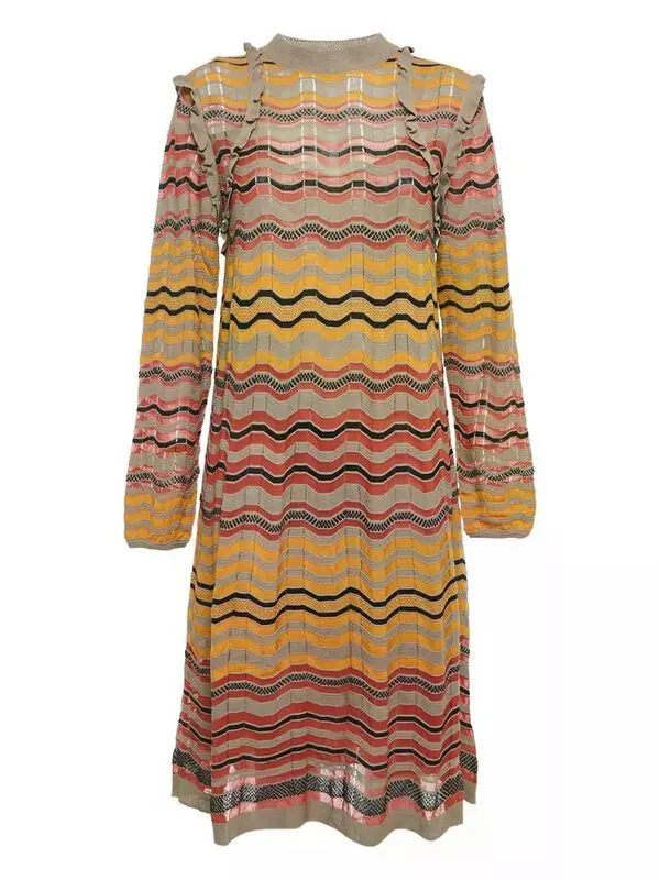 knee length dresses for ladies M Missoni Purple Wool Blend Knit Belted Long Sleeve Dress main image 1