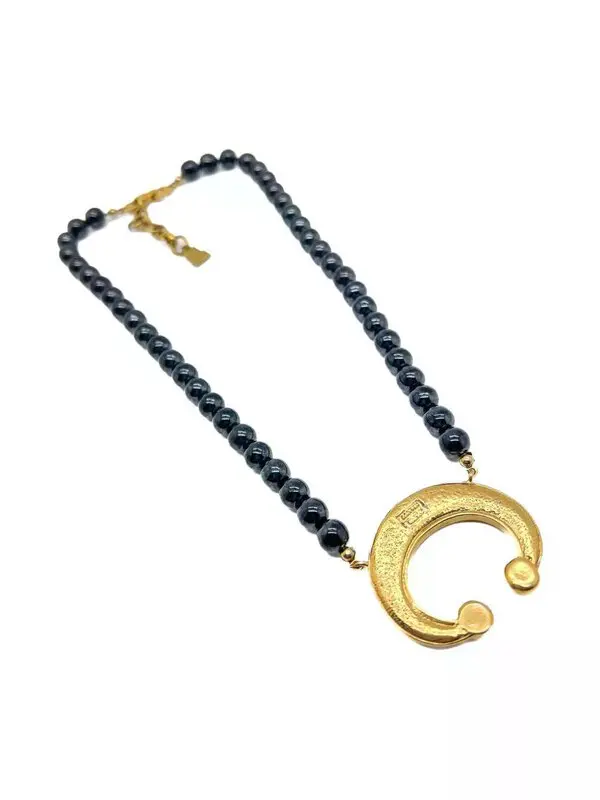 LANVIN 1980s Plated Brushed Finish Crescent Statement Pendant Necklace